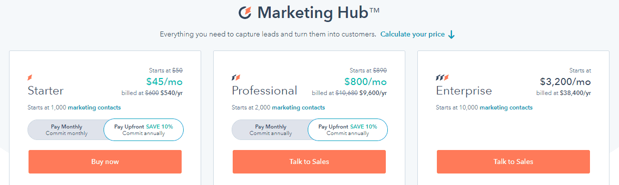 HubSpot Pricing Compared With its Top Two Alternatives